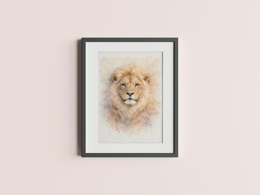 Lion Portrait With Centered Composition - Watercolor Illustration - Art ...