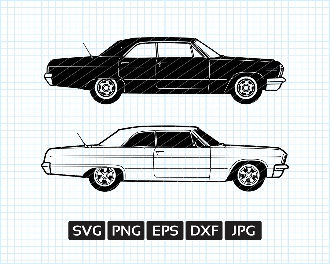 1964 Classic American Lowrider SVG | Vintage Impala Vector | Old Car ...