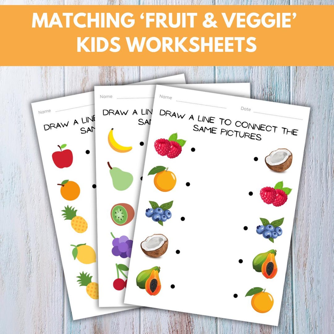 Printable Matching Fruits & Vegetables Worksheets Match the Picture ...