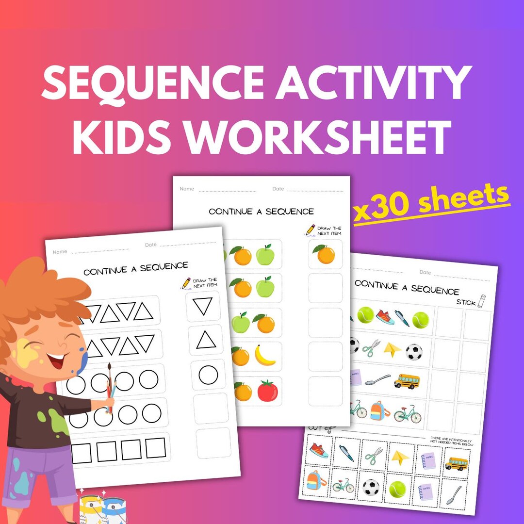 30 Sequence Logic Activity Sheets for Kids, Logic Math Patterns Cut ...