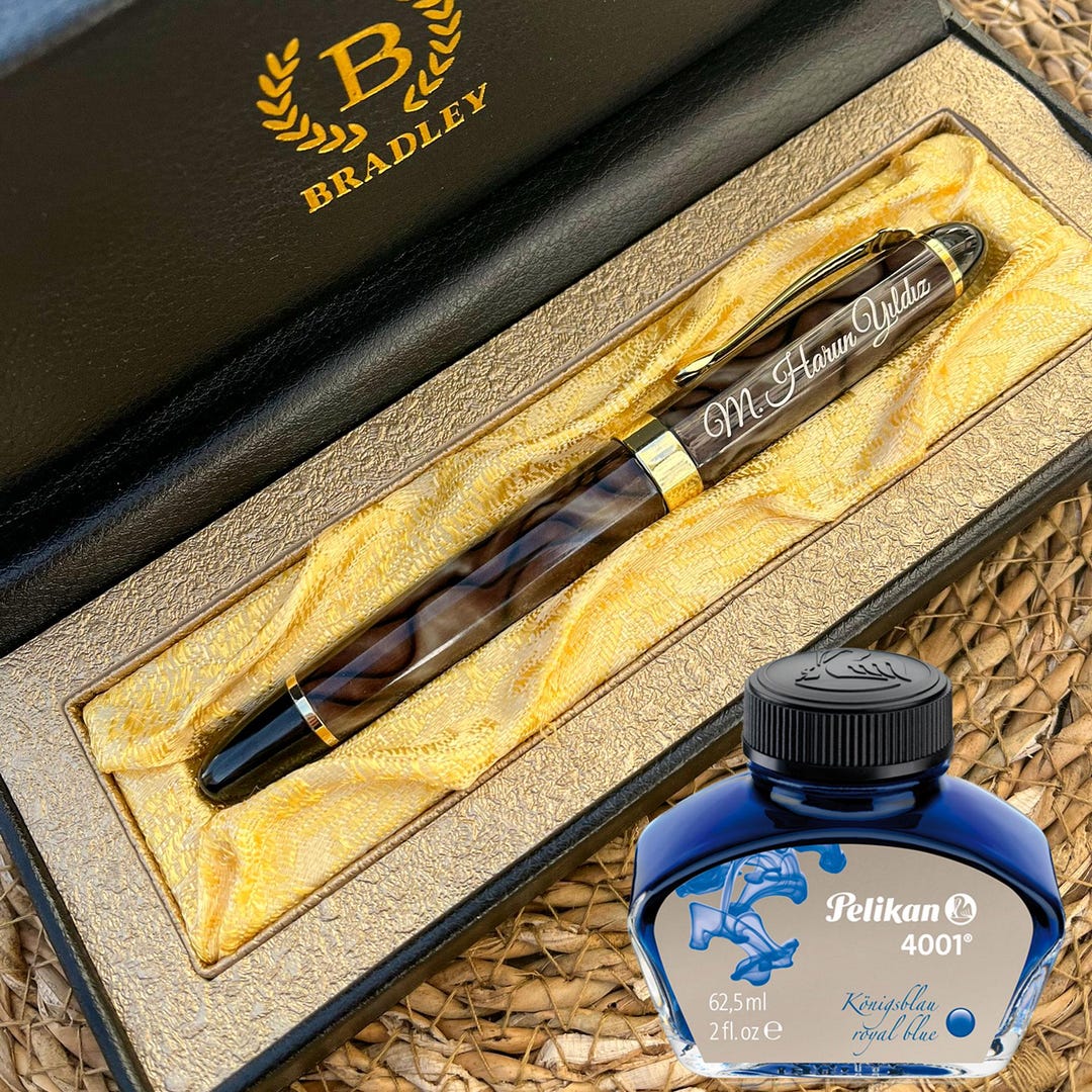 Personalized Fountain Pen Gift Set With Royal Blue Ink – Custom Name ...