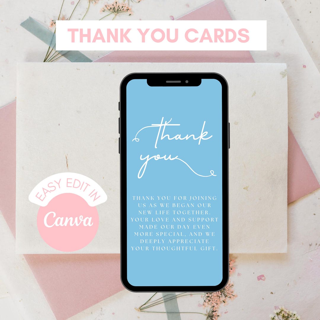 Minimalist Digital Wedding Thank You Card Template, Editable Wedding ...