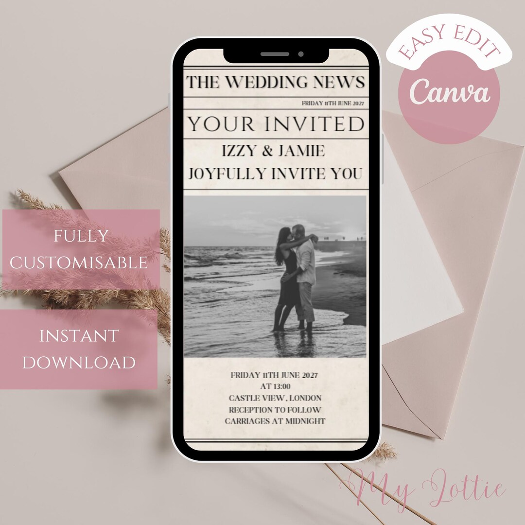 Newspaper Style Wedding Invitation, Digital & Printable Wedding Invite ...