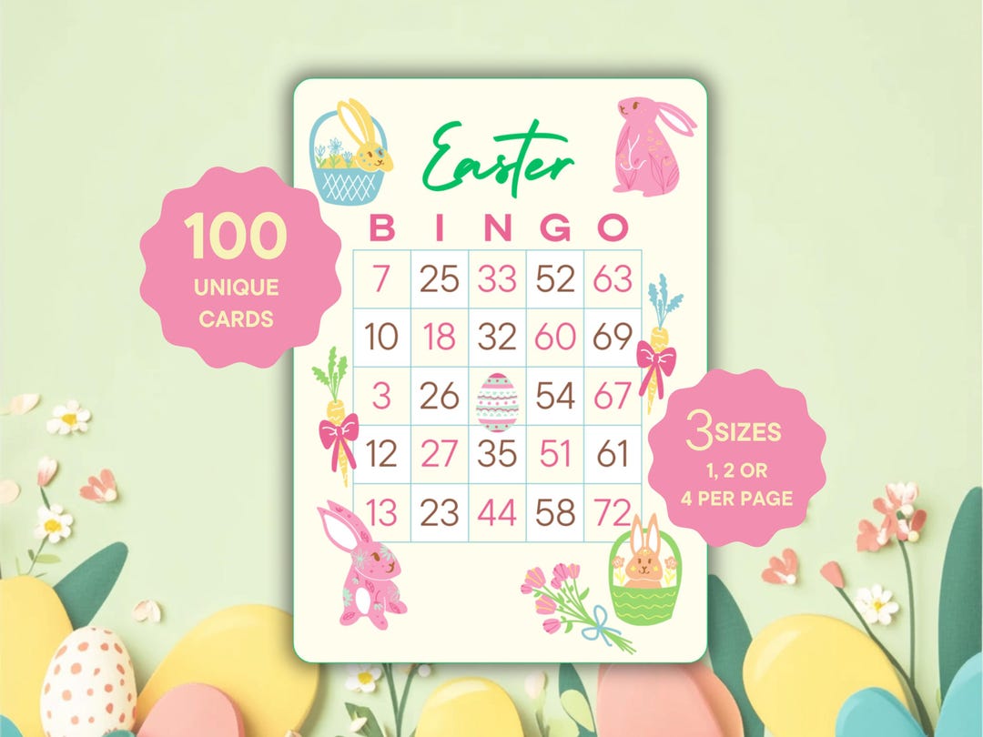 Easter Bingo Game - 100 Printable Cards for Kids, Classroom, Parties ...