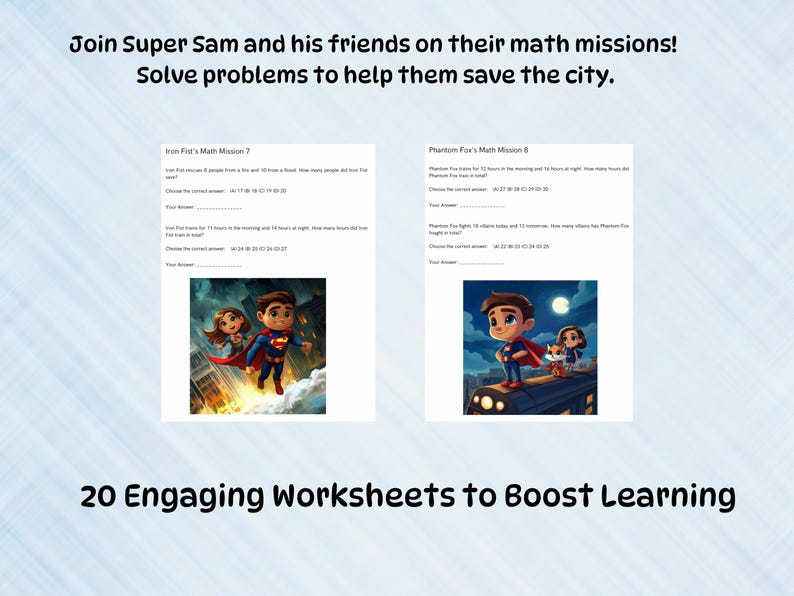 Superhero Math Adventure Fun Printable Worksheet | Kindergarten and 1st ...