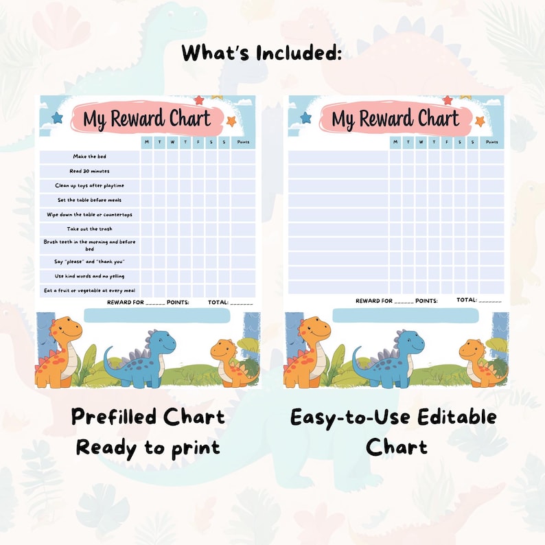 Dinosaur Reward Chart for Kids - Editable & Printable | Printable Chore ...