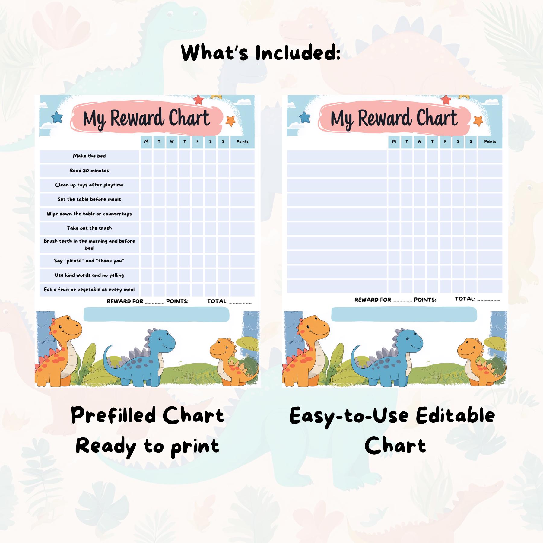 Dinosaur Reward Chart for Kids - Editable & Printable | Printable Chore ...