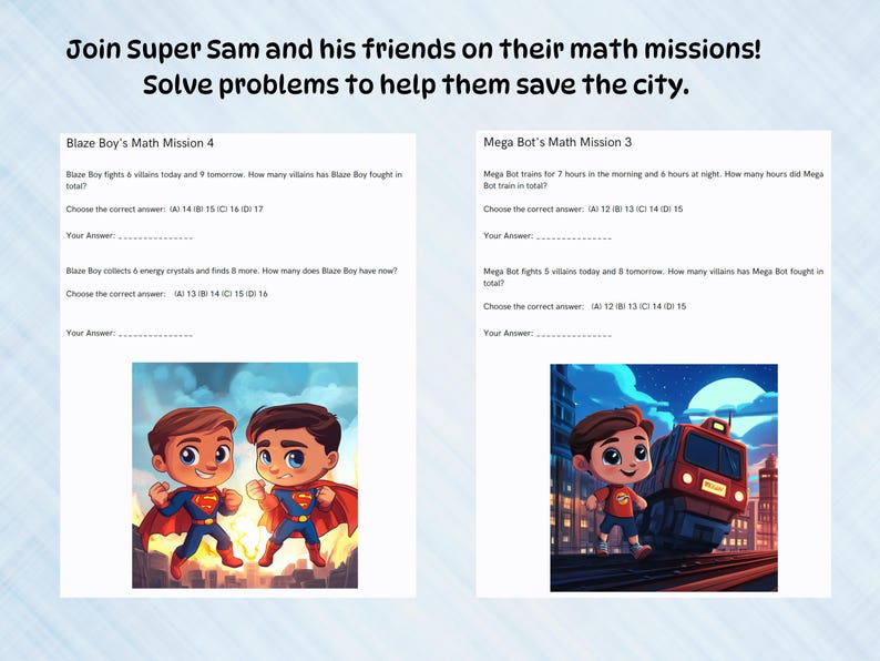 Superhero Math Adventure Fun Printable Worksheet | Kindergarten and 1st ...