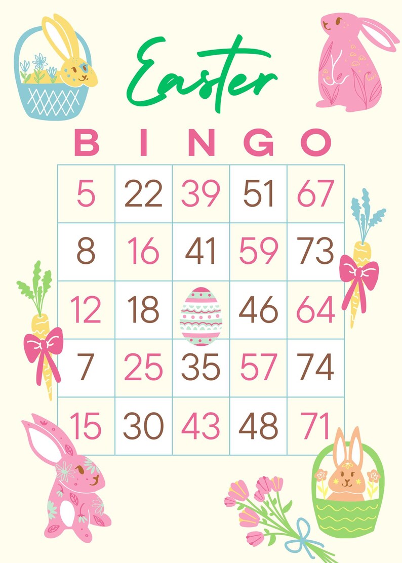 Easter Bingo Game - 100 Printable Cards for Kids, Classroom, Parties ...