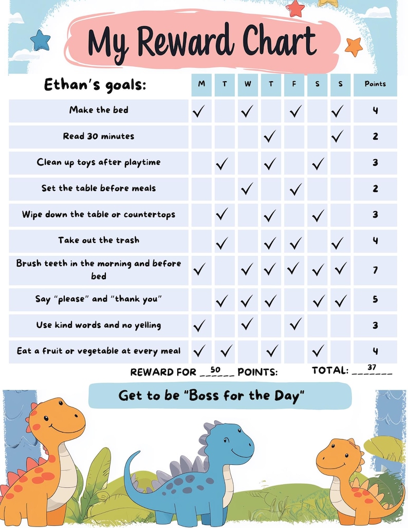 Dinosaur Reward Chart for Kids - Editable & Printable | Printable Chore ...