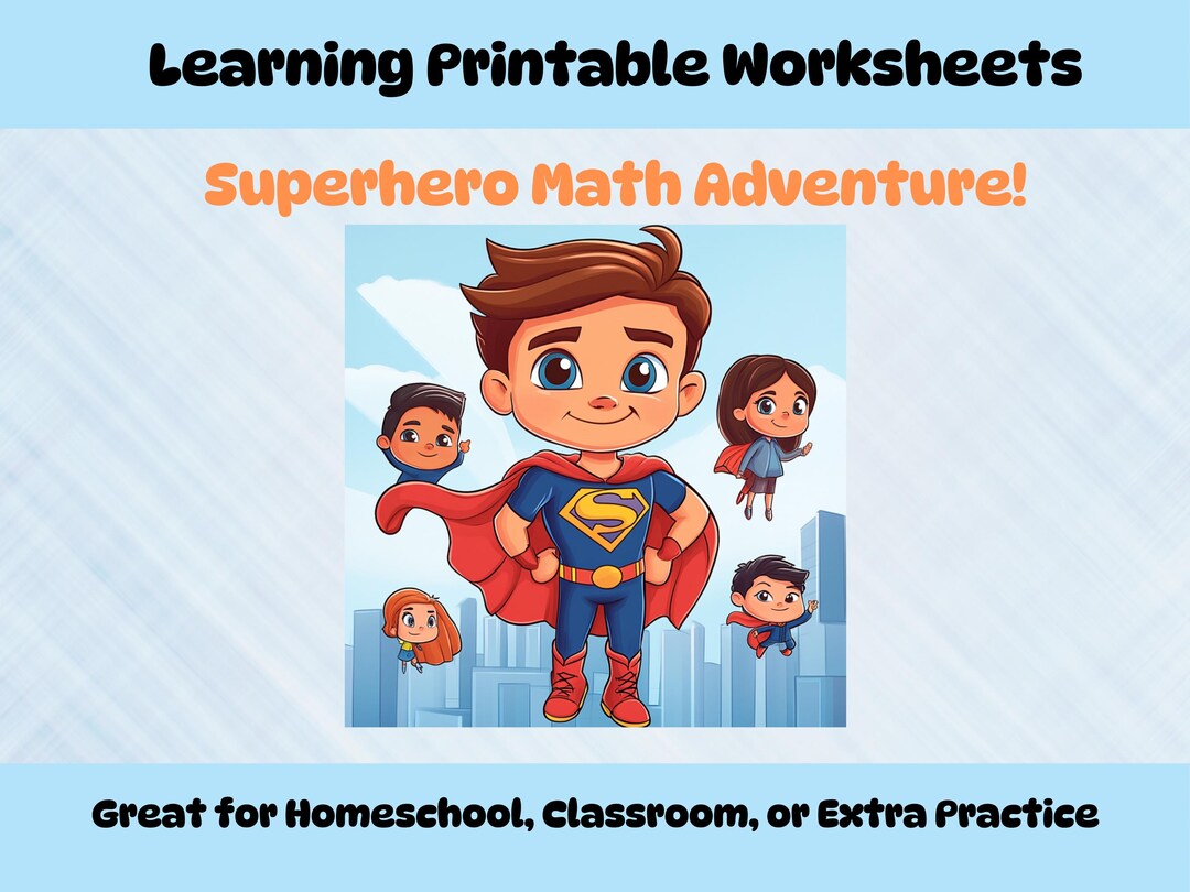 Superhero Math Adventure Fun Printable Worksheet | Kindergarten and 1st ...