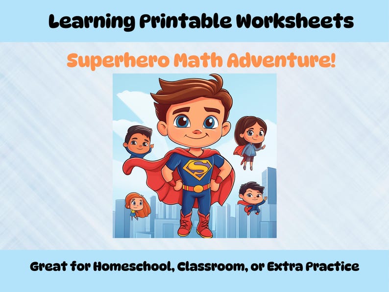 Superhero Math Adventure Fun Printable Worksheet | Kindergarten and 1st ...