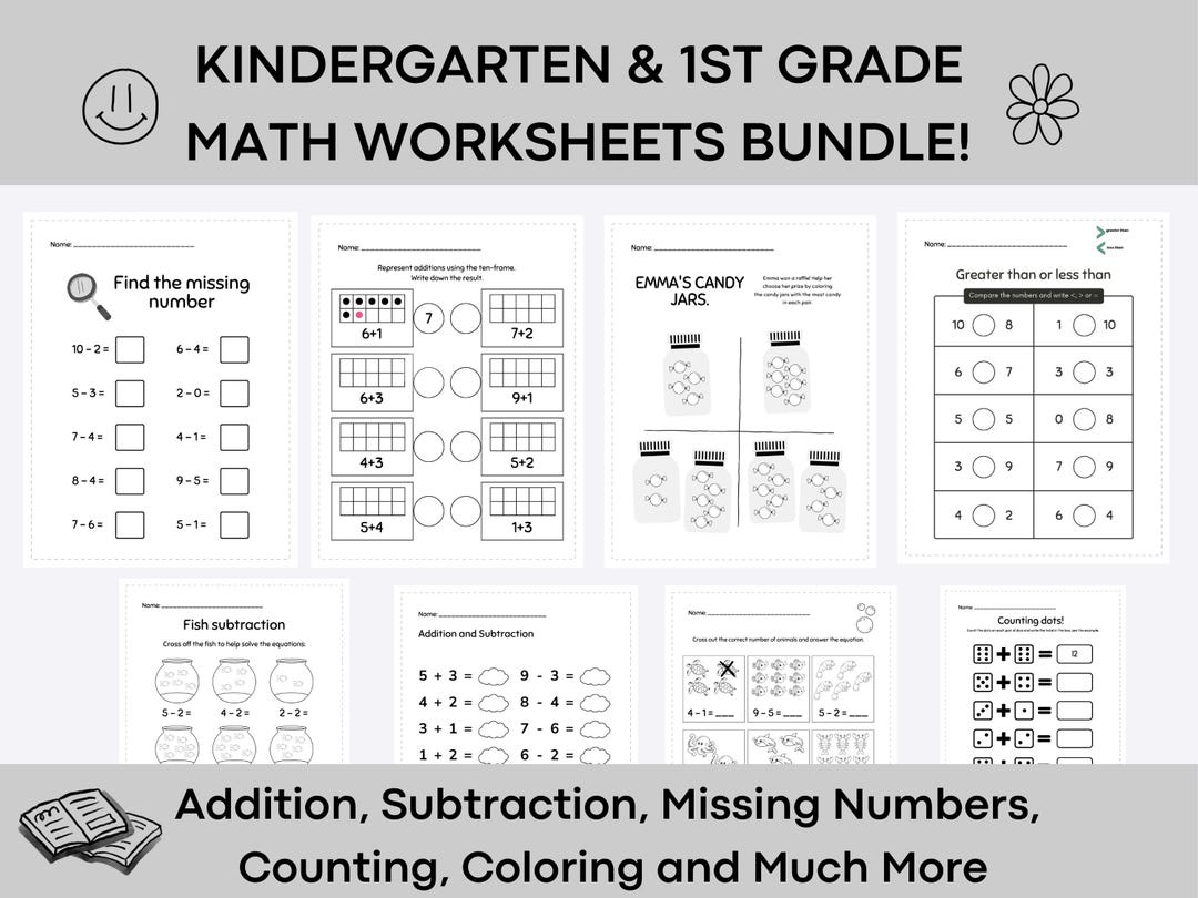 Kindergarten & 1st Grade Math Worksheet - Addition, Subtraction, Count ...