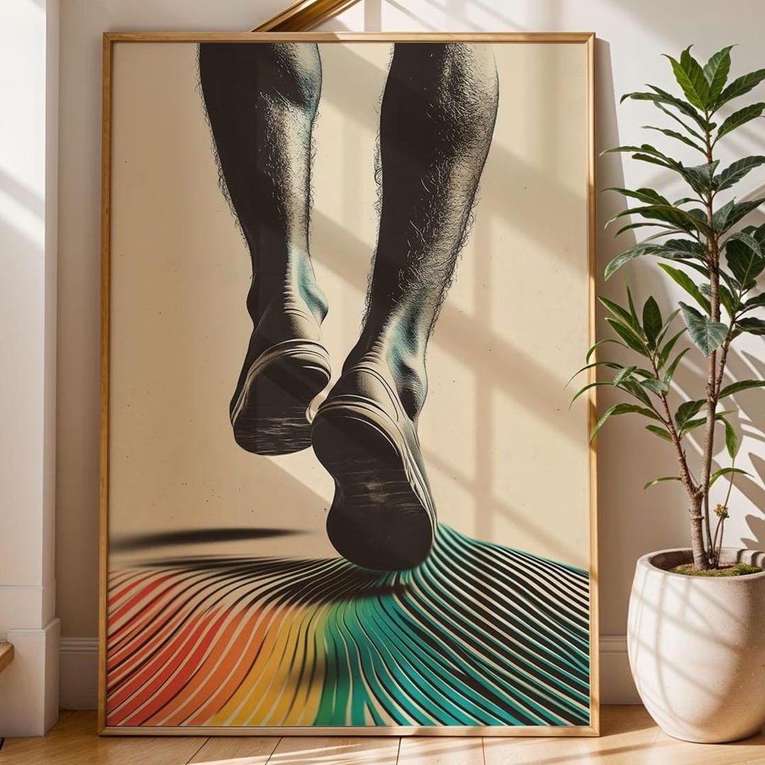 Running Feet Rainbow Print – Modern Minimalist Male Legs Poster, Bold ...