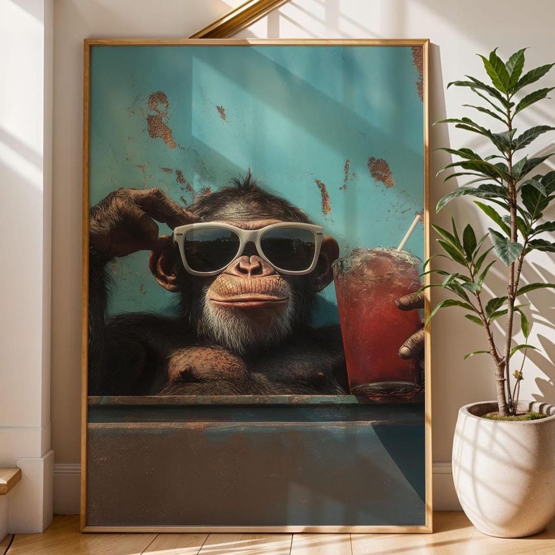 Funny Monkey Wall Art – Cool Chimp With Sunglasses & Cocktail, Tropical ...