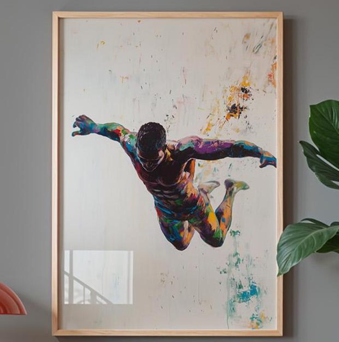 Freefall Art – Muscular Man Skydiving Abstract Painting - Etsy