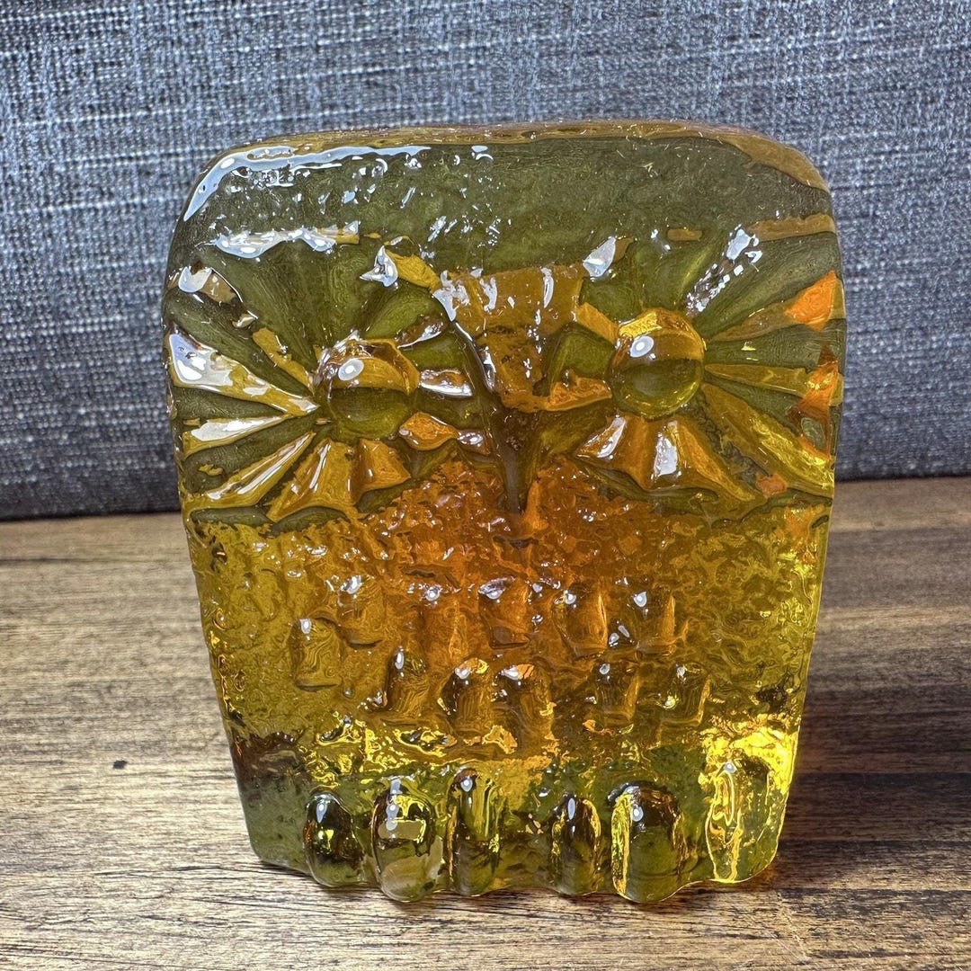 Vintage Blenko Amber Orange Owl Art Glass Paperweight 3 1/4” Tall - Etsy