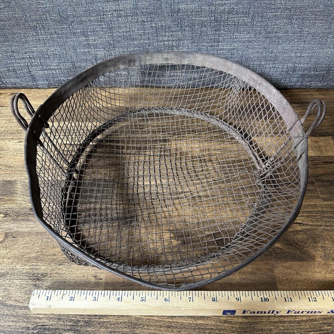 Antique Primitive Wire Basket- Egg Sifter Farmhouse 14”x14”x6” Bent - Etsy