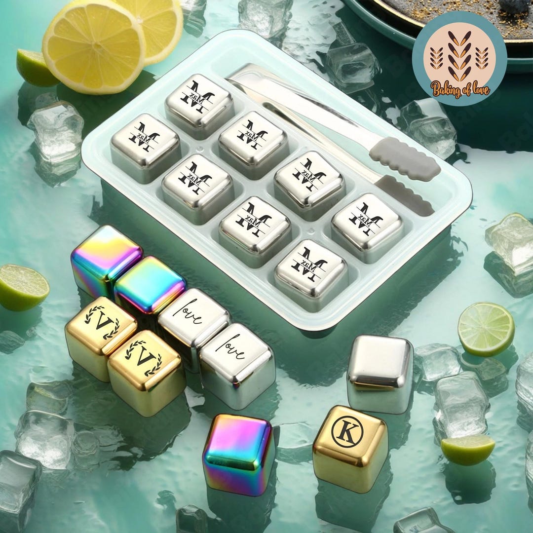 Personalized Whiskey Stainless Steel Ice Cubes Stones,custom Initials ...