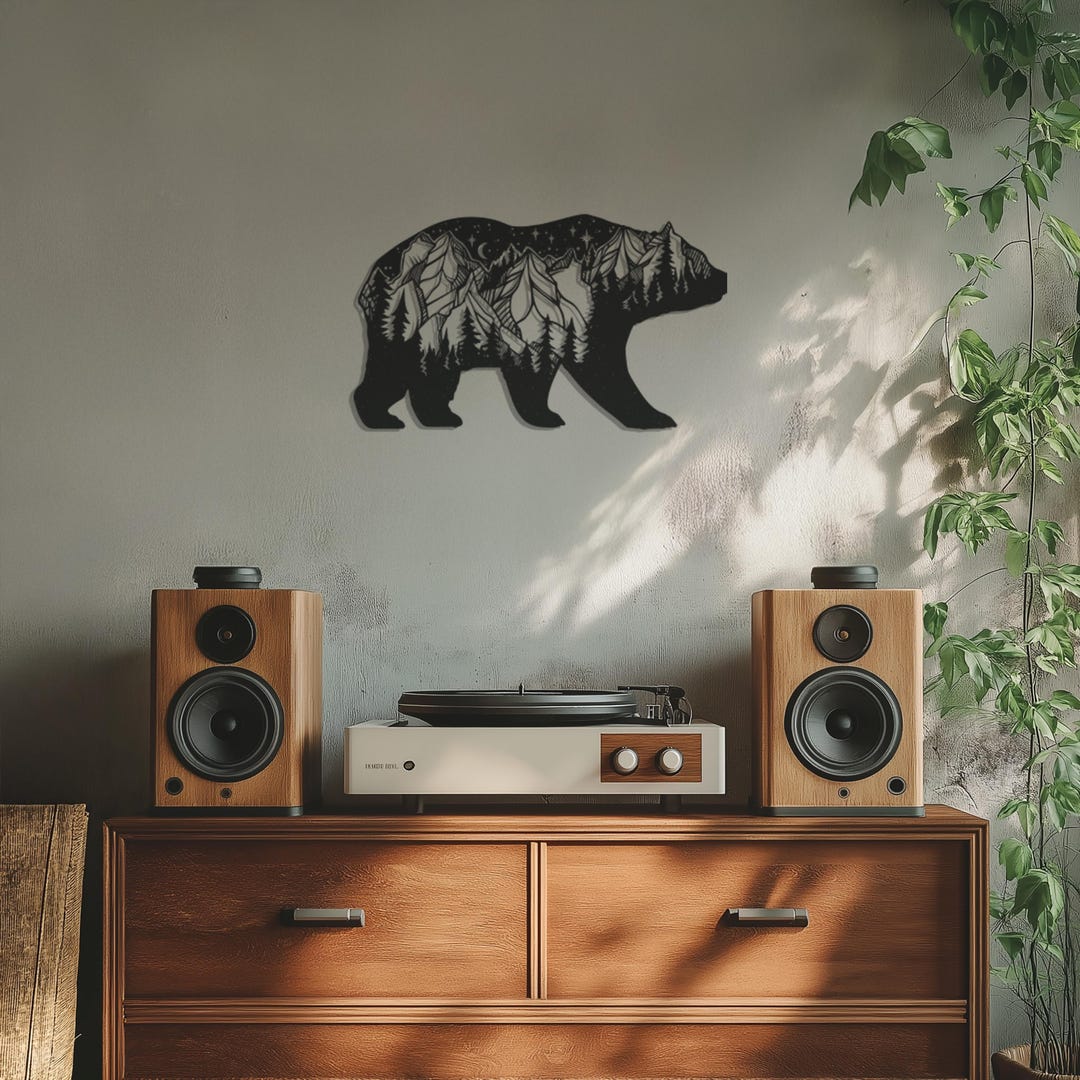 Metal Bear Wall Art, Forest-inspired Home Decor, Geometric Bear ...