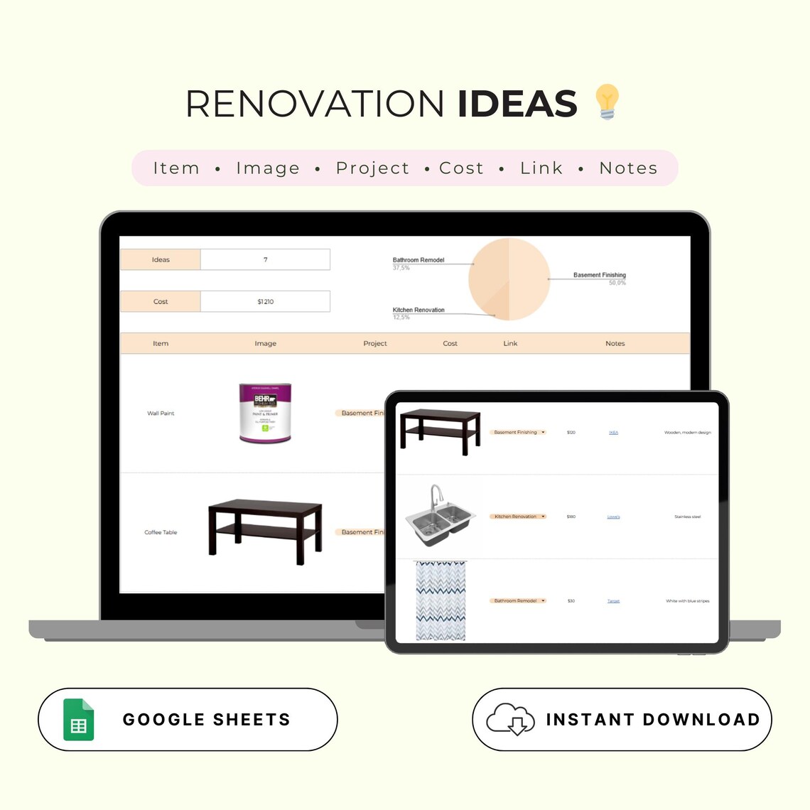 Renovation Spreadsheet | Home Renovation Planner | Renovation Tracker ...