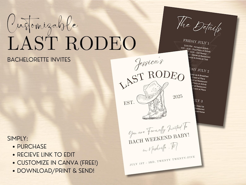 Last Rodeo Bachelorette Invitation: Western Cowgirl Theme (editable ...