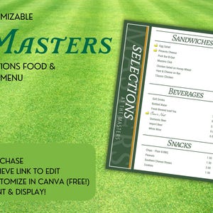 Masters Golf Party Menu Template: Augusta Inspired, Editable Canva ...