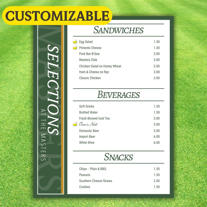 Golf Theme Menu Sign - Etsy