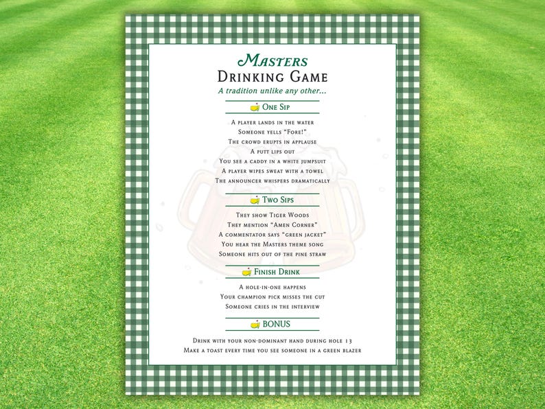 Masters Drinking Game | Golf Party 18+ Printable | Masters Tournament ...