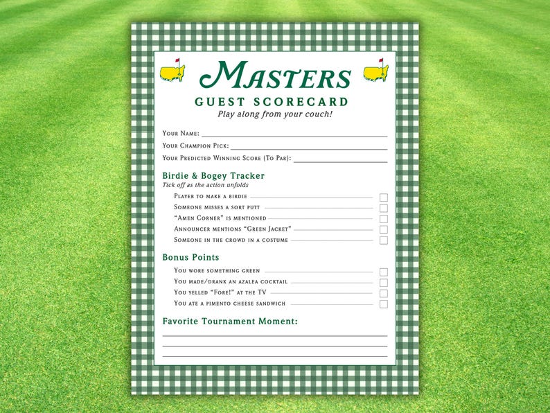 Masters Scorecard Printable | Guest Watch Party Game | Golf Party Game ...