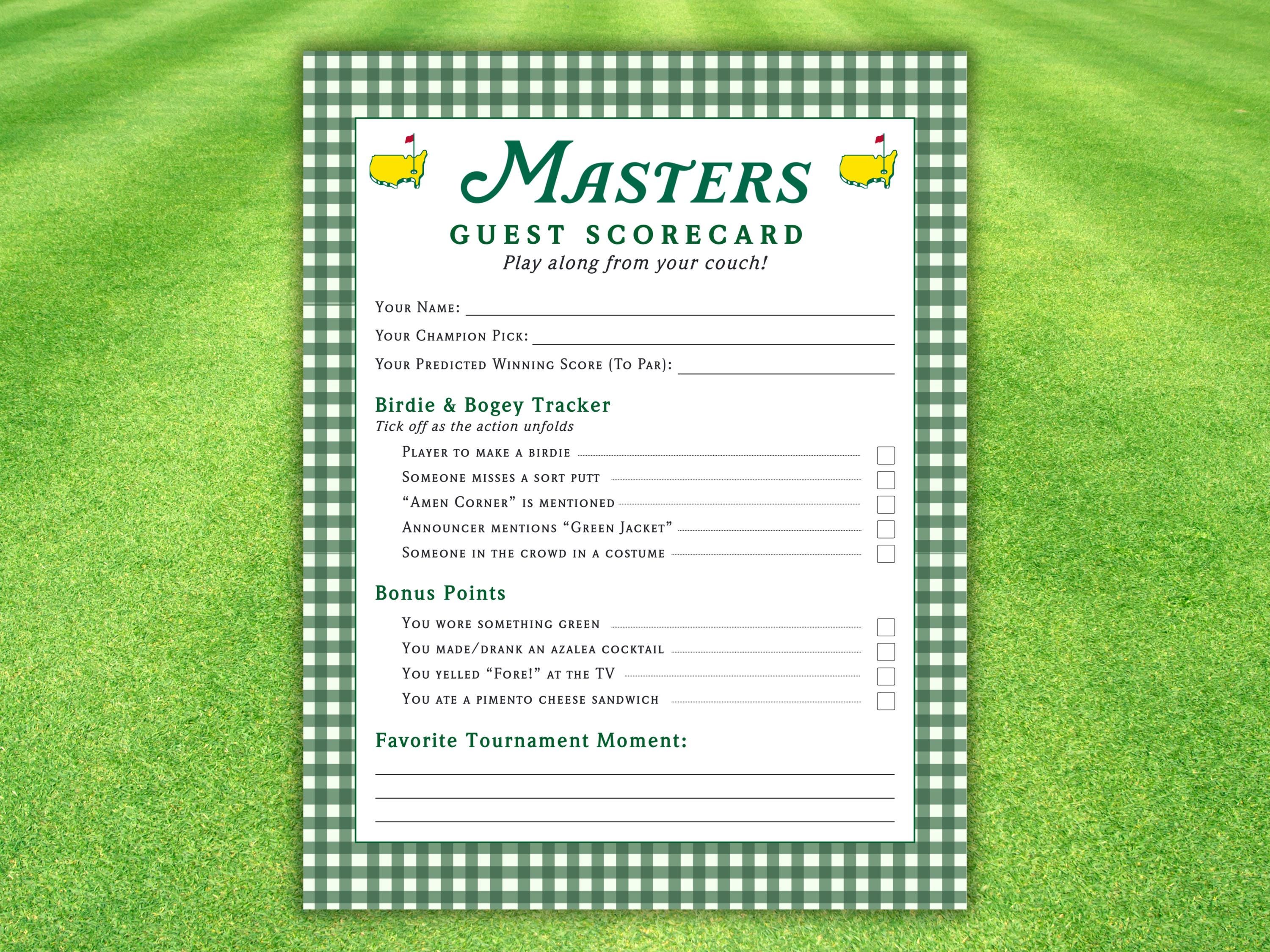 Masters Scorecard Printable | Guest Watch Party Game | Golf Party Game ...