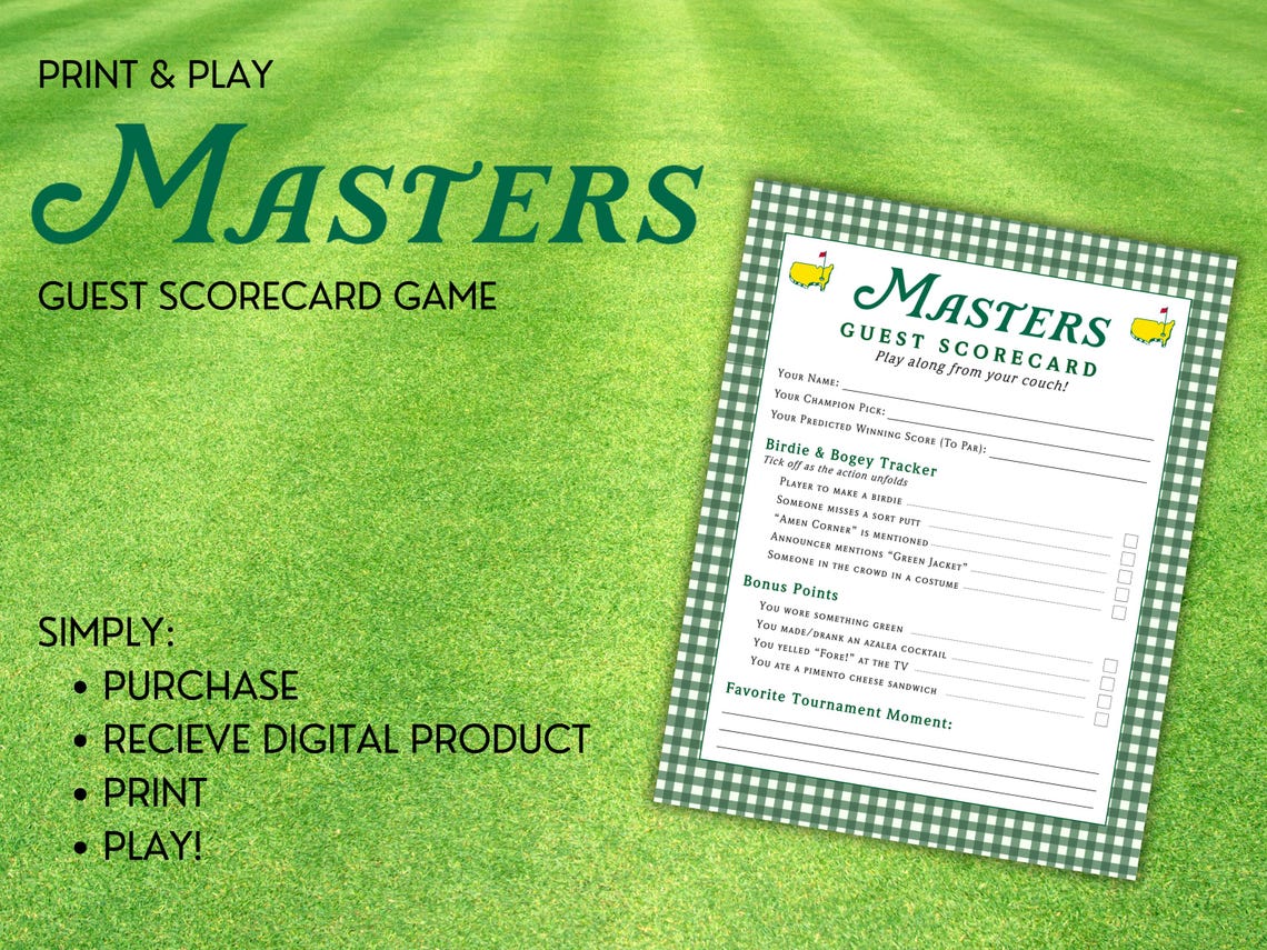 Masters Scorecard Printable | Guest Watch Party Game | Golf Party Game ...