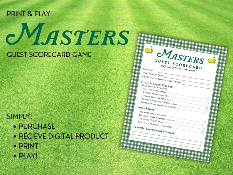 Masters Scorecard Printable | Guest Watch Party Game | Golf Party Game ...