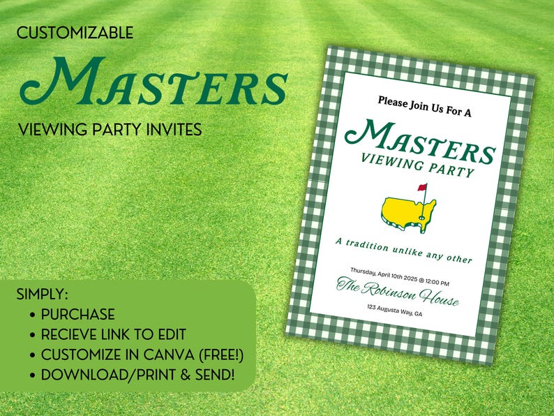 Masters Watch Party Invitation | Editable Canva Template | Printable ...