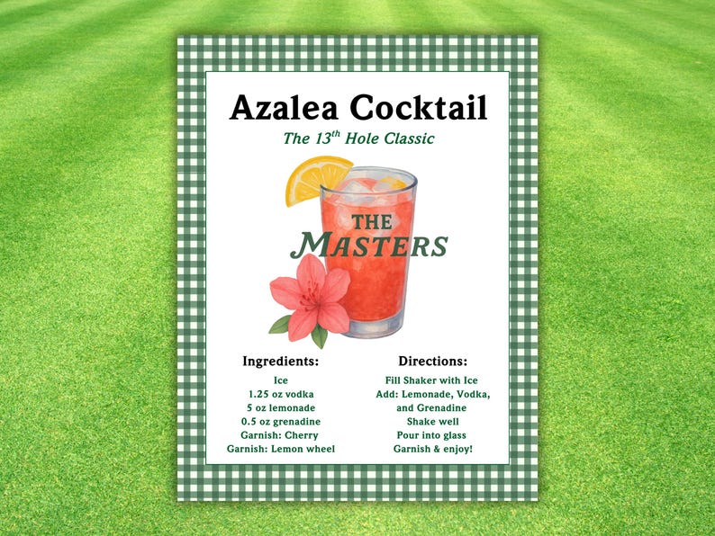 Azalea Cocktail Recipe Printable: Masters Party Bar Sign (PDF) - Etsy