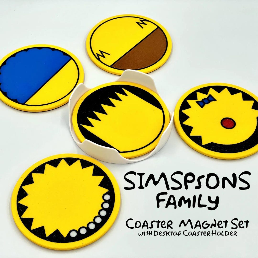 Simpsons Inspired Minimalist Design Coaster + Magnets | 5 Piece Set ...