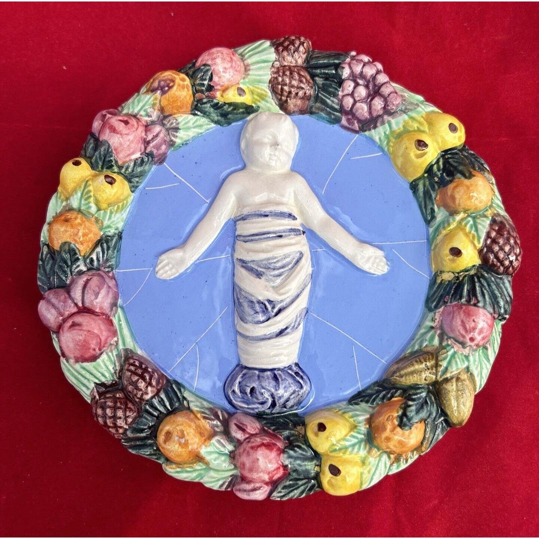 Vintage Baby Jesus Tondo Diam Bas Relief Majolica Italian Faience Conti ...