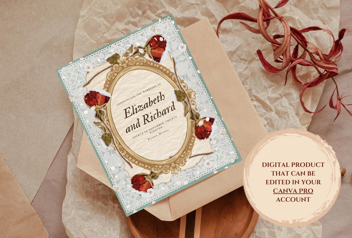 Victorian-inspired Wedding Invitation Template, Vintage Floral Wedding ...