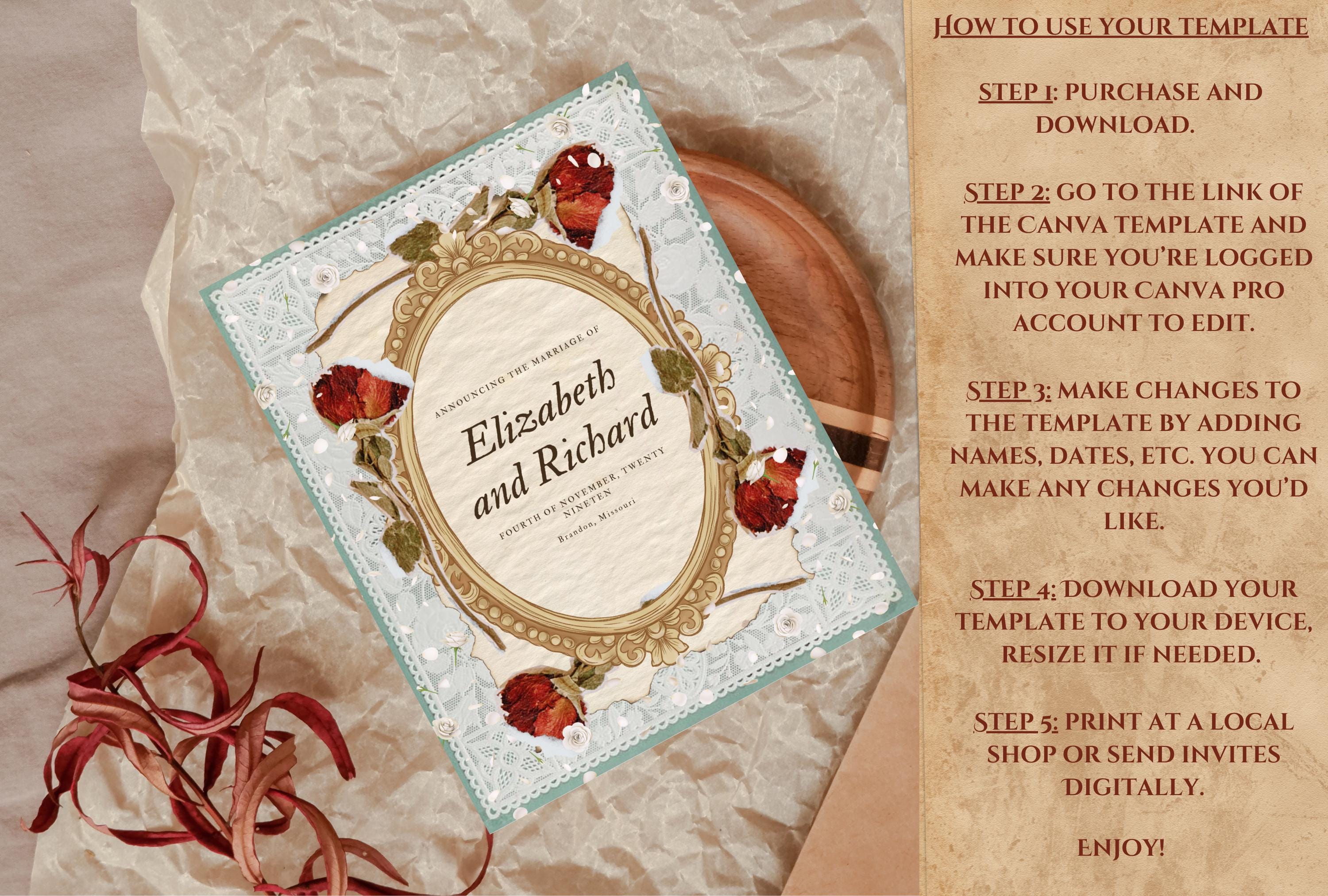Victorian-inspired Wedding Invitation Template, Vintage Floral Wedding ...