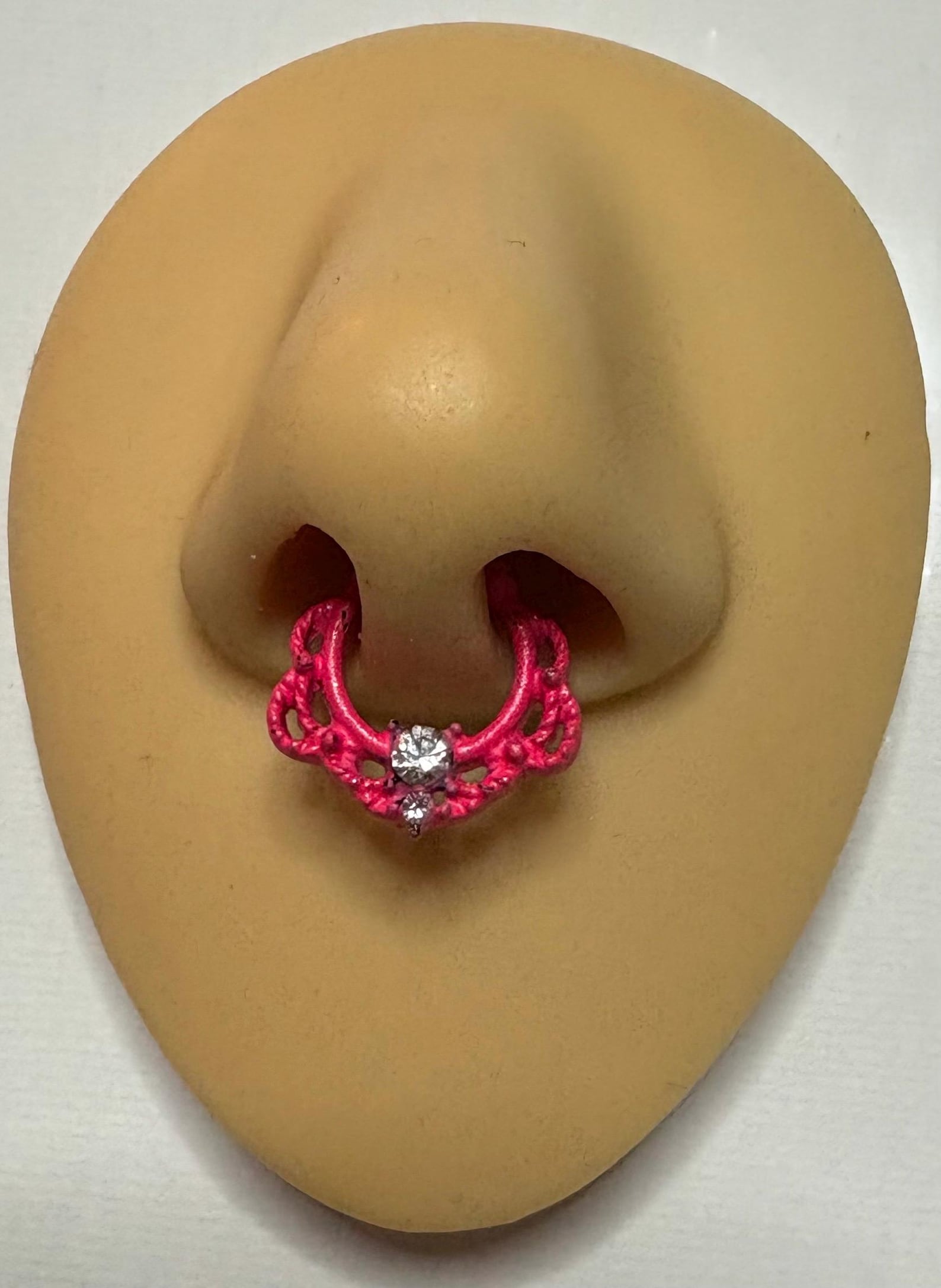Fake Septum Nose Ring Pink Custom Painted With Diamond Gem - Etsy