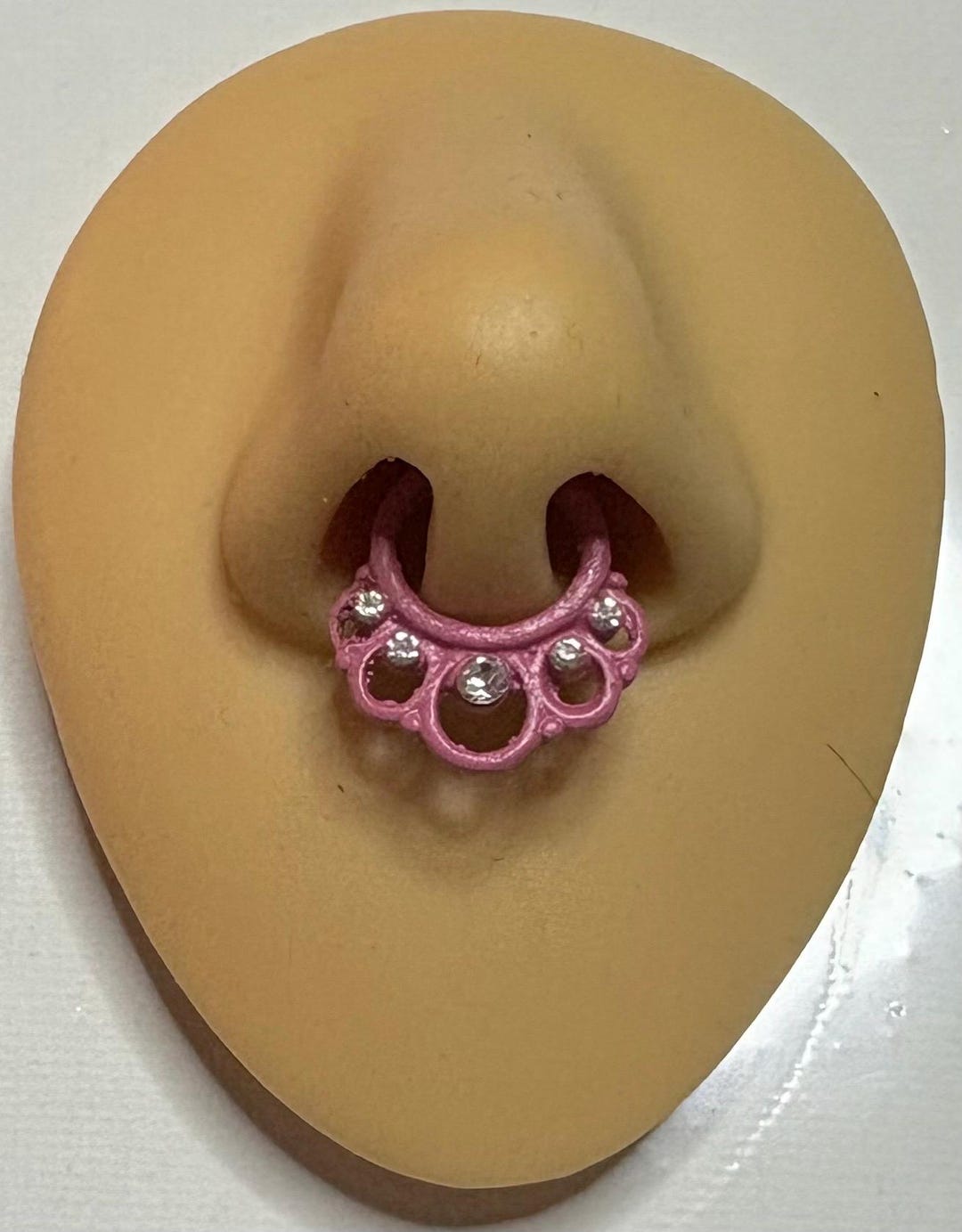 Fake Septum Nose Pink Diamond Gems Custom Painted - Etsy