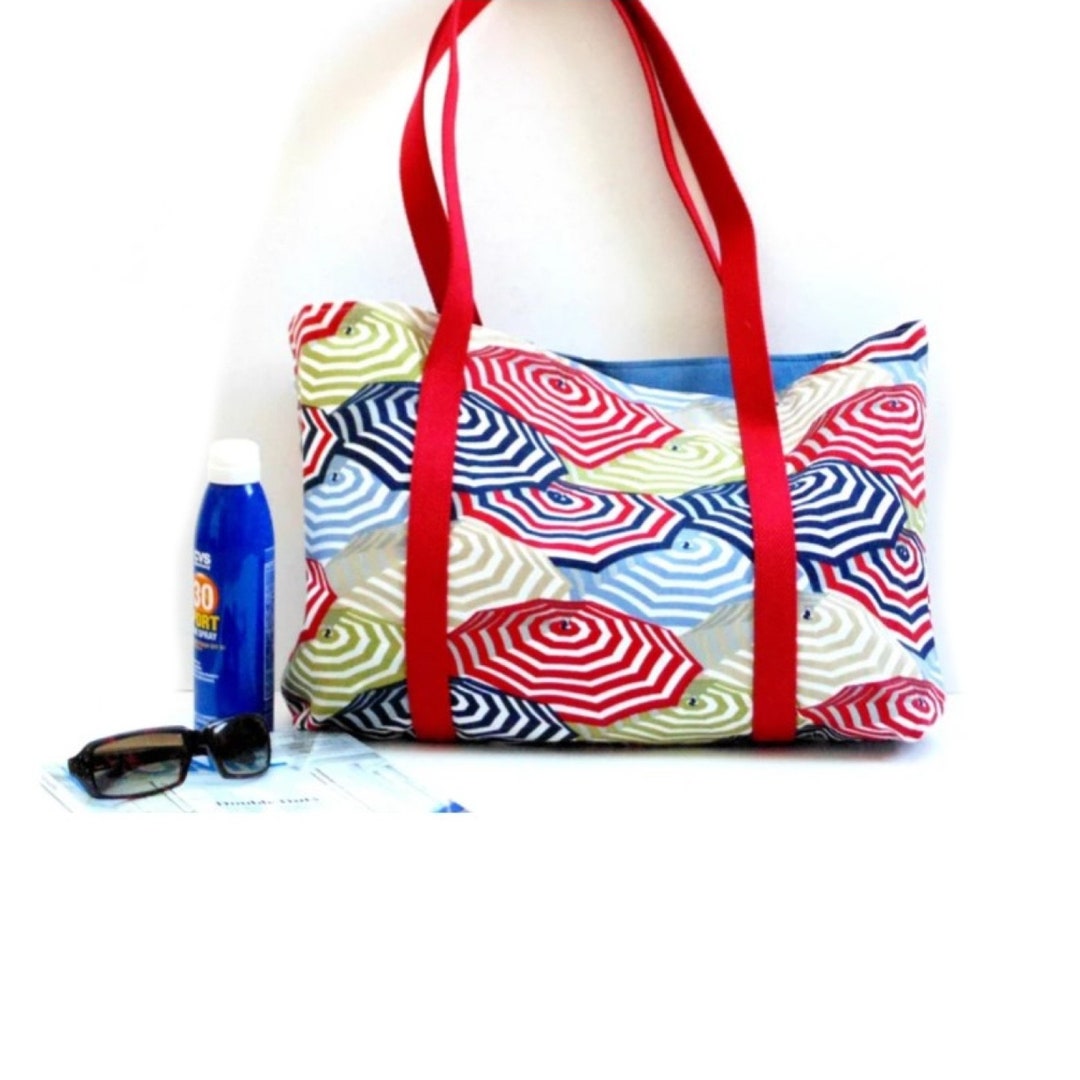 Large Beach Tote Bag, Red White & Blue, Summer Carryall - Etsy