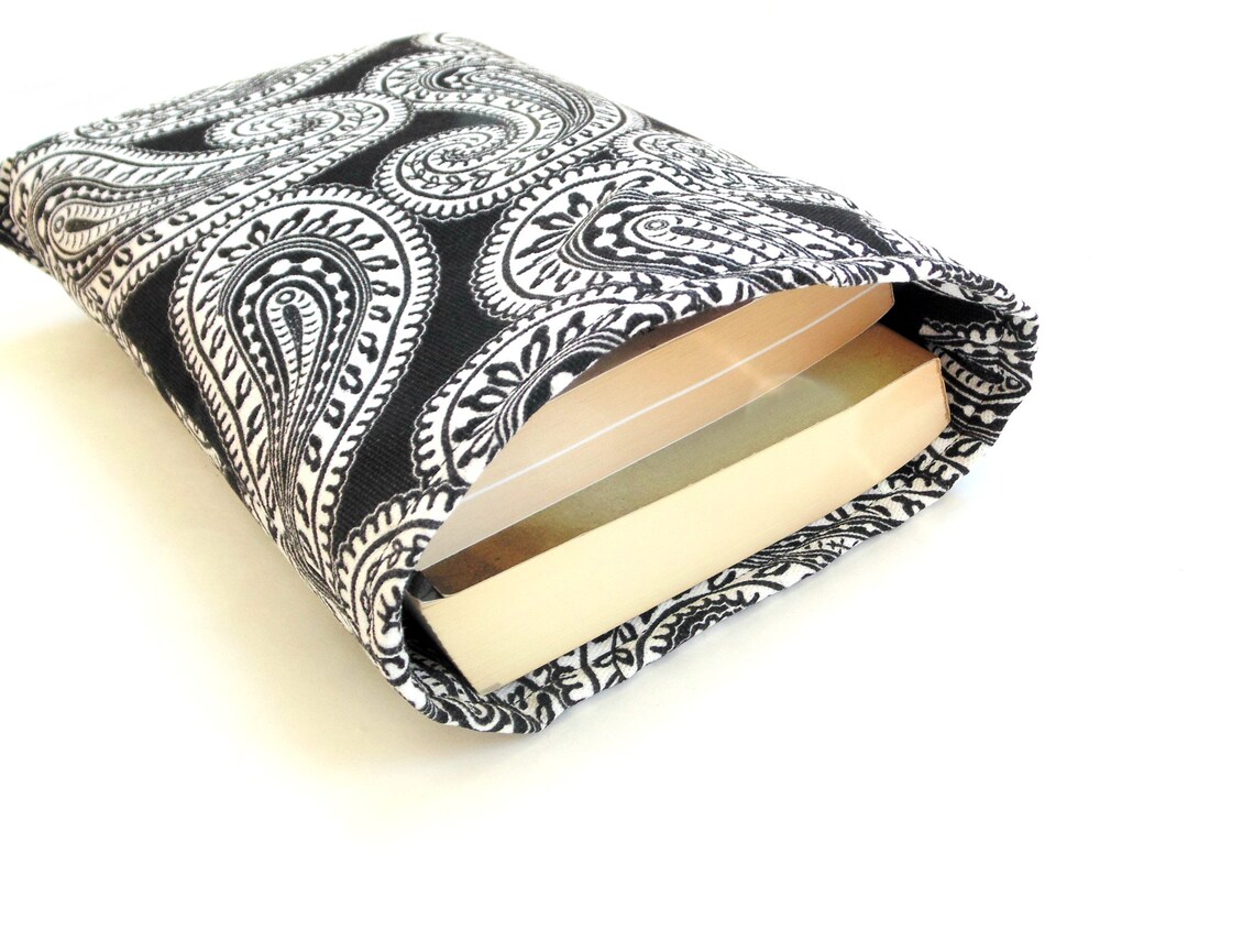 Padded Book Sleeve Paperback Protector Black Paisley Print | Etsy UK