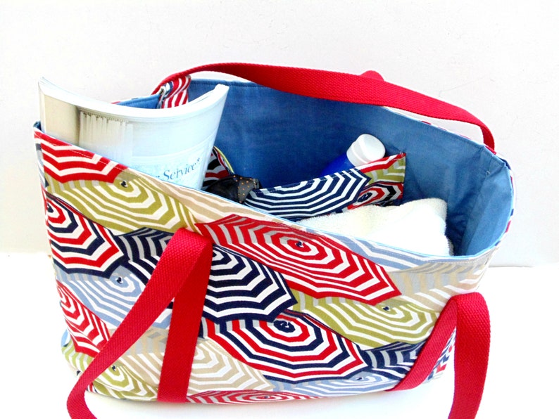 Large Beach Tote Bag Red White Blue Carryall - Etsy