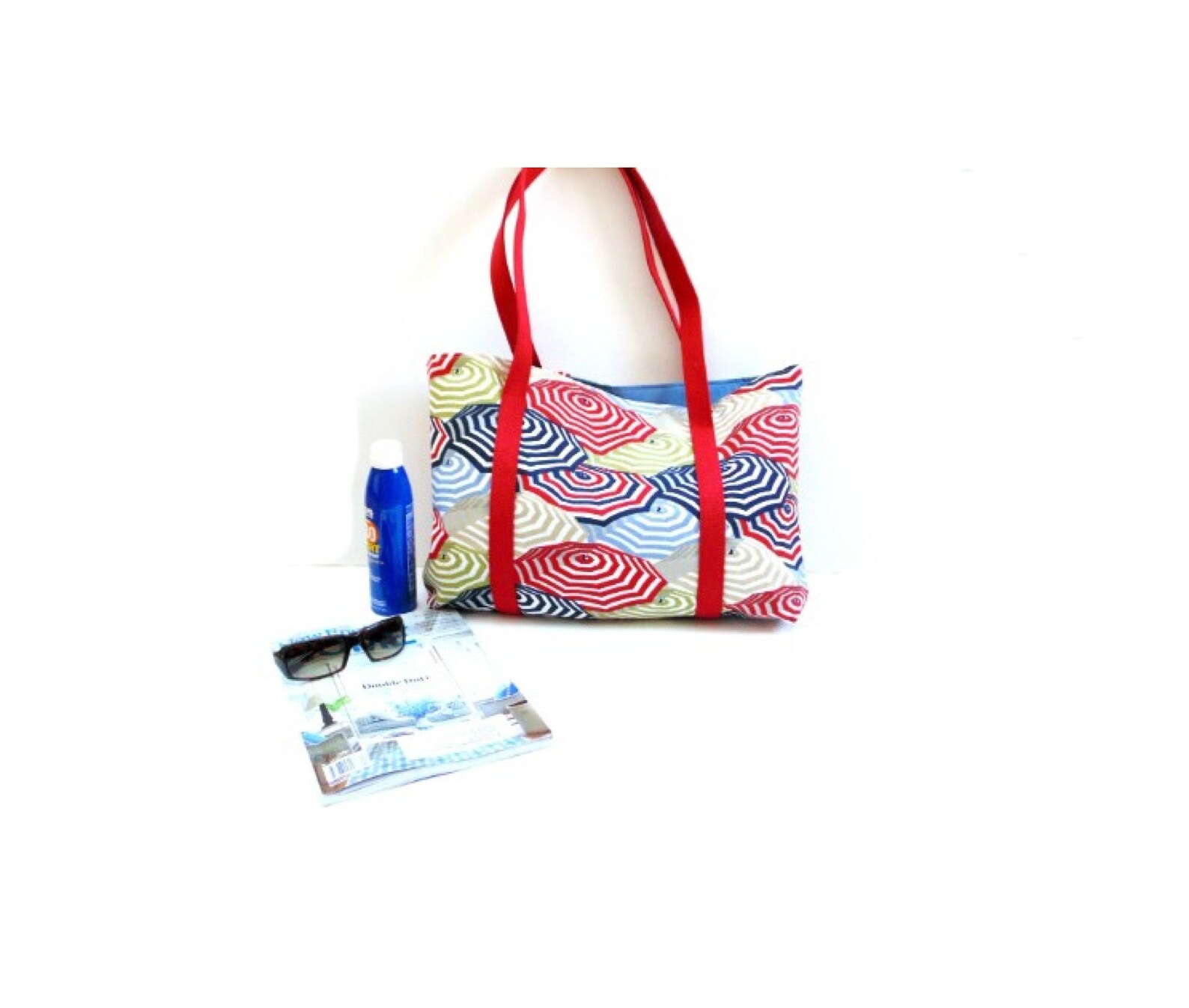 Large Beach Tote Bag Red White Blue Carryall - Etsy