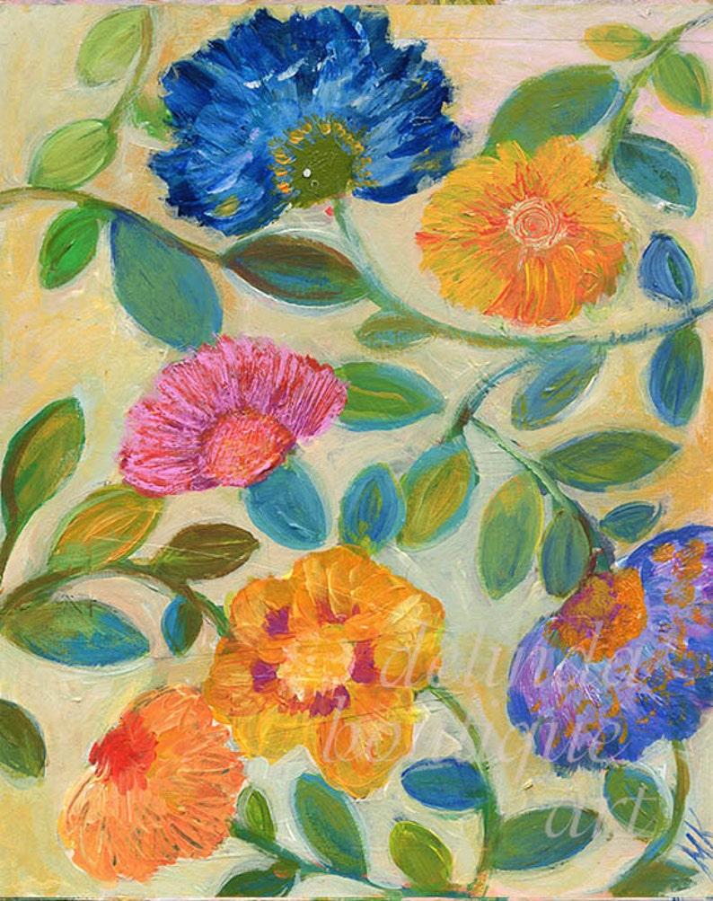 Abstract Floral Painting Warm Flowers Art Print 8x10 - Etsy