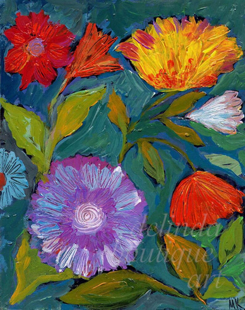 Abstract Floral Painting, Bold Flowers Art Print 8x10", Contemporary ...