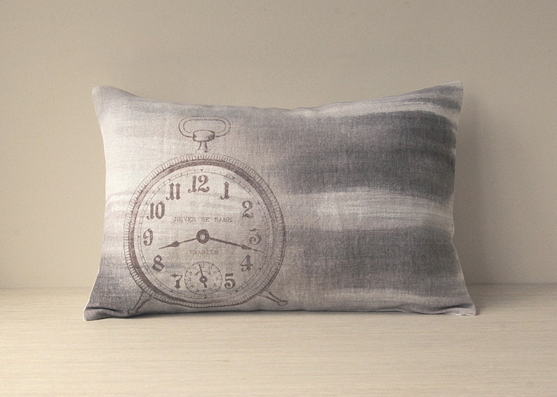 White Taupe Retro Clock Print Lumbar Pillow Cover 12x18 Inch | Etsy