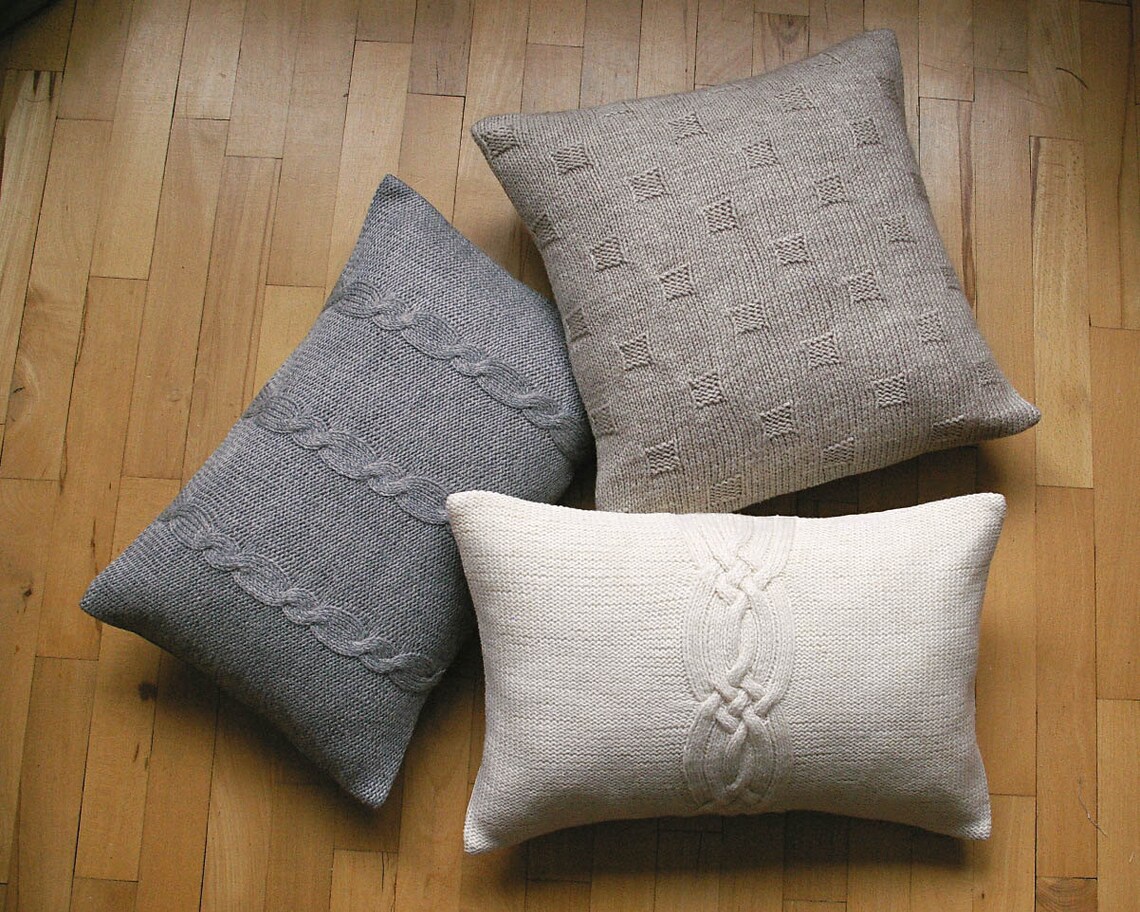 Decorative Cable Knit Pillow Cover in Grey 12 X 18 Inch Textured Wool ...