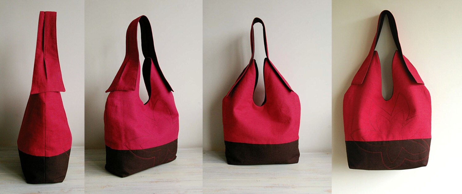 Dark Chocolate Red Linen Cotton Tote Bag / Shoulder Bag / Weekender ...